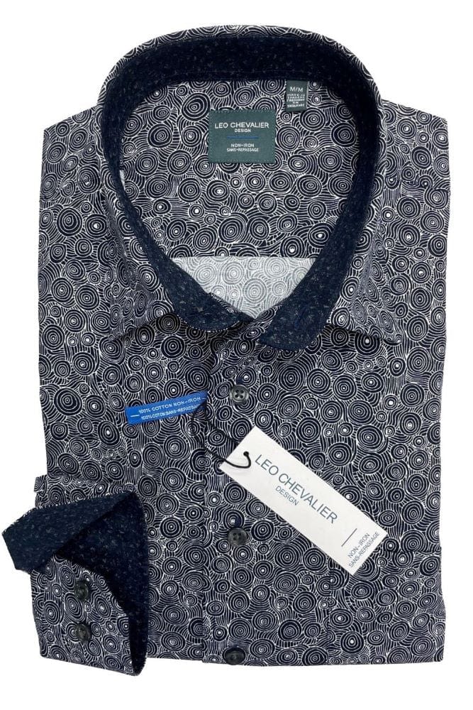 Black Printed Leo Chevalier Cotton Hidden Button Down Collar Shirts