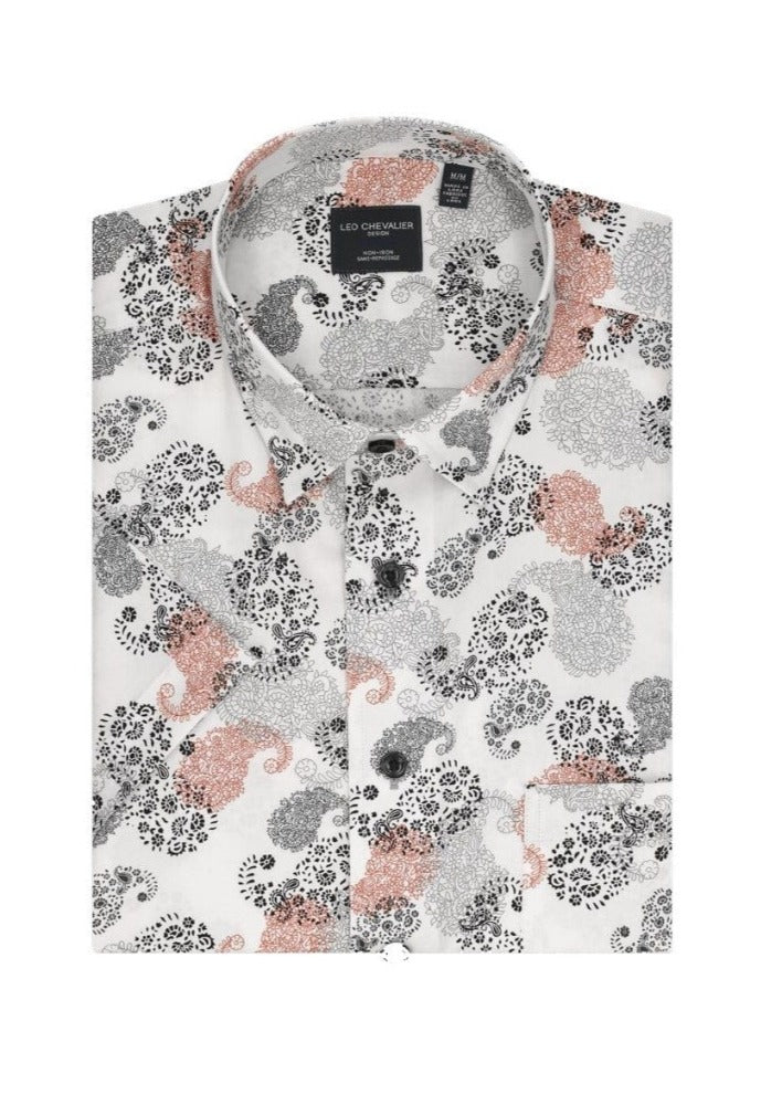 Orange Black Printed Cotton Leo Chevalier Hidden Down Collar Shirts