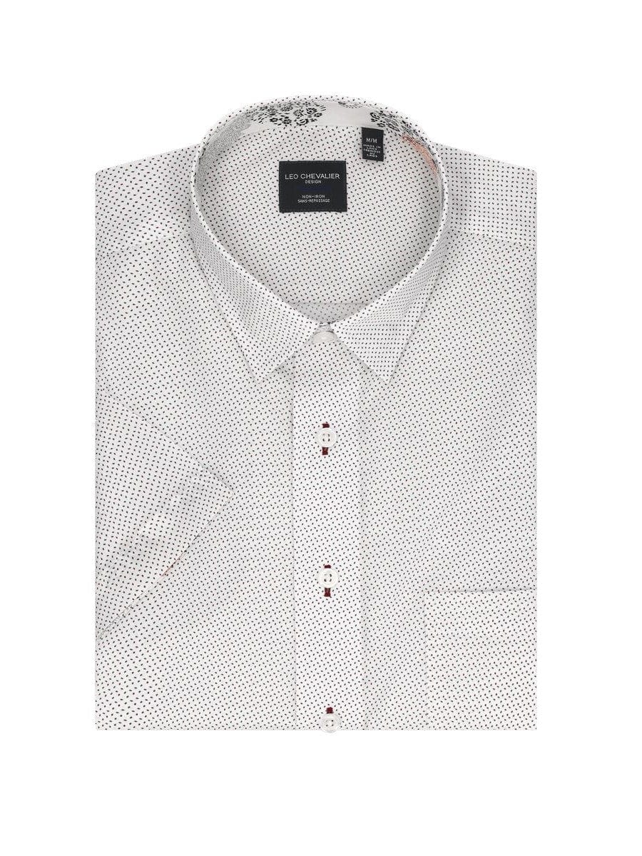 Red & Grey Print on White Leo Chevalier Hidden Down Collar Shirts