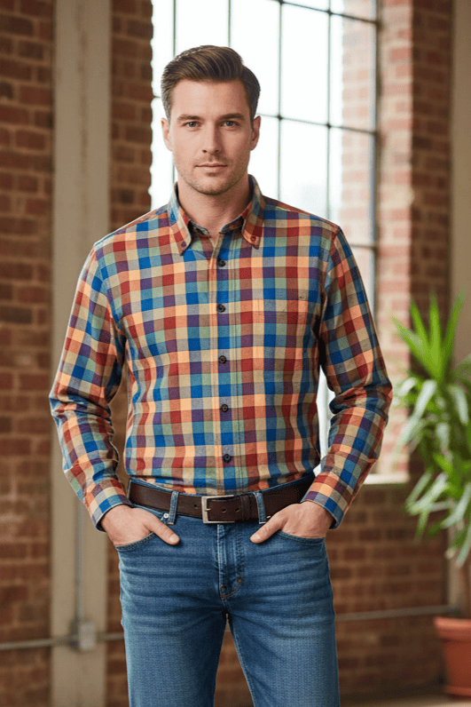 Canadian Made Viyella Shirts Multi Spice Check Button Down Long Sleeve